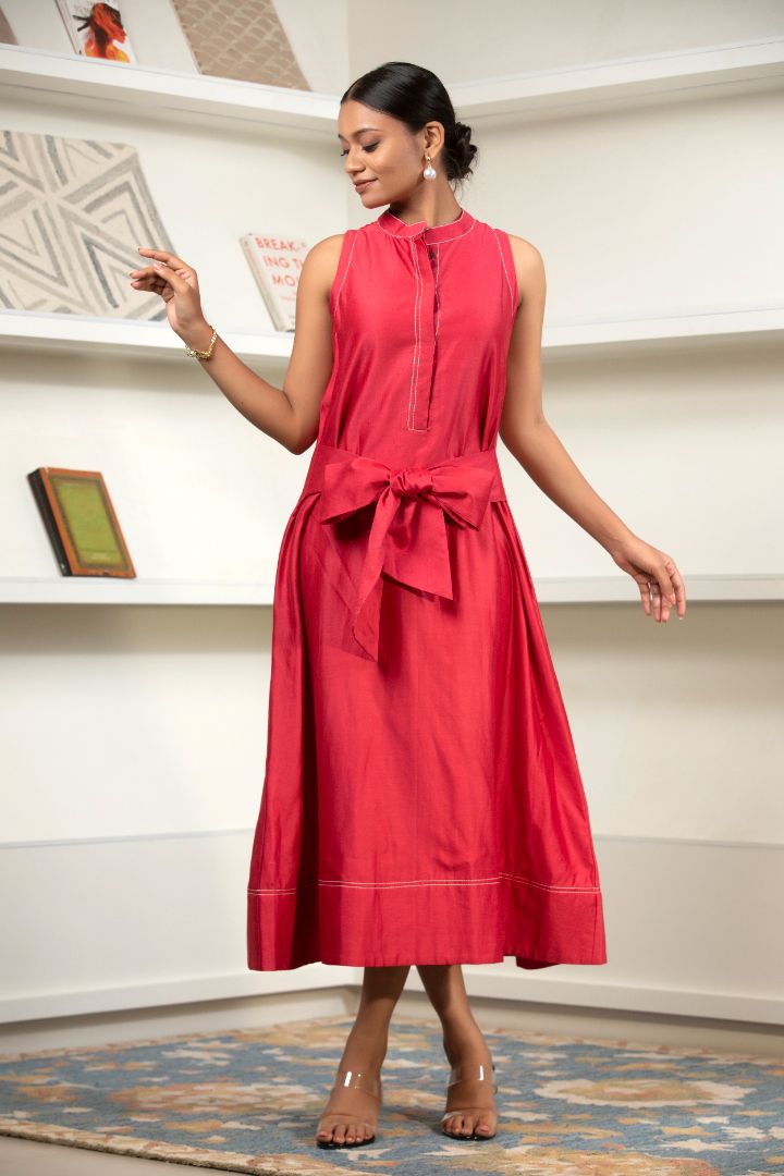 Grace Front Tie Dress Red – Eeda